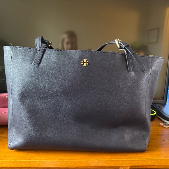 Tory Burch | Bags | Tory Burch Navy Leather Tote Bag | Poshmark